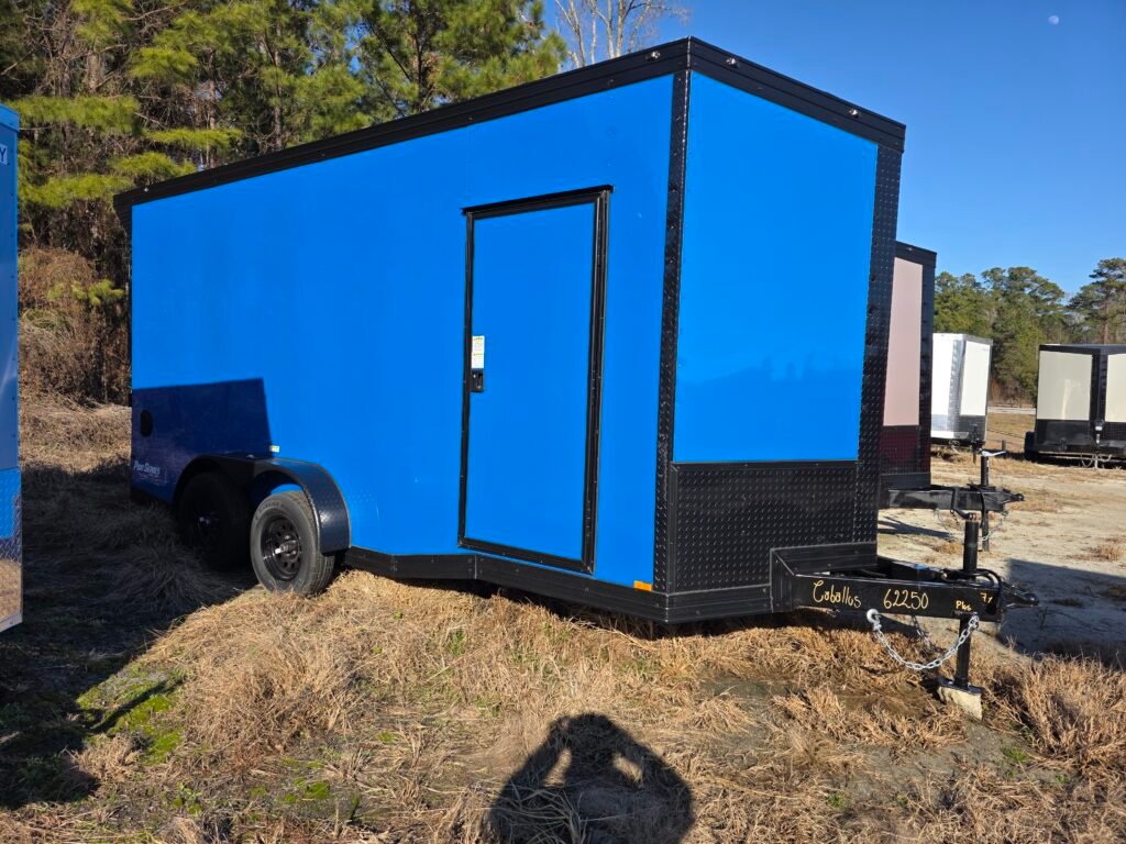 ENCLOSED 7x16 Blue Cargo Trailer - Caballus Trailers